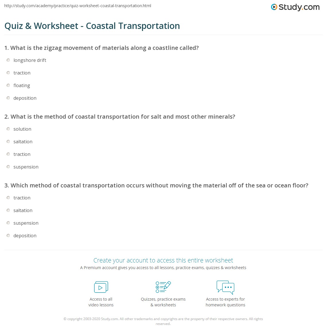 Quiz & Worksheet - Coastal Transportation | Study.com