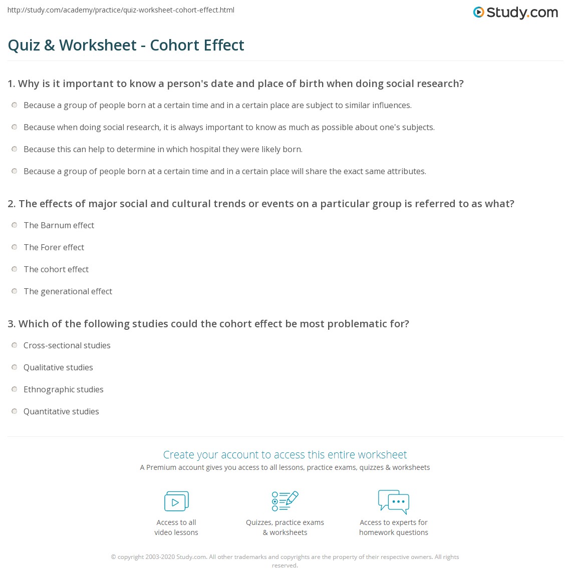 Quiz & Worksheet - Cohort Effect | Study.com