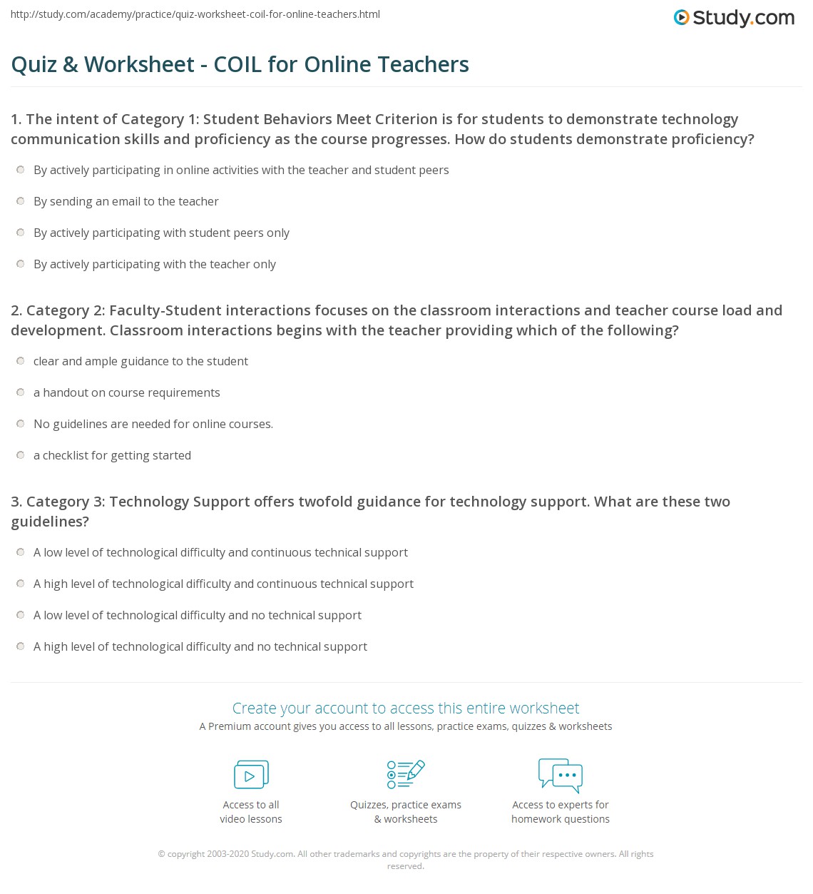 Quiz & Worksheet - COIL for Online Teachers | Study.com