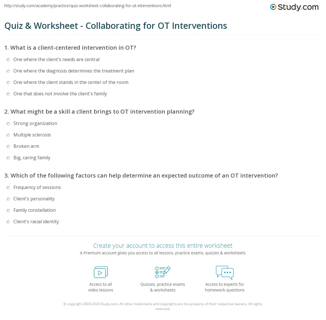 Quiz & Worksheet - Collaborating for OT Interventions | Study.com