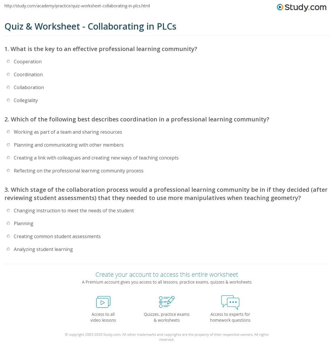 Quiz & Worksheet - Collaborating in PLCs | Study.com