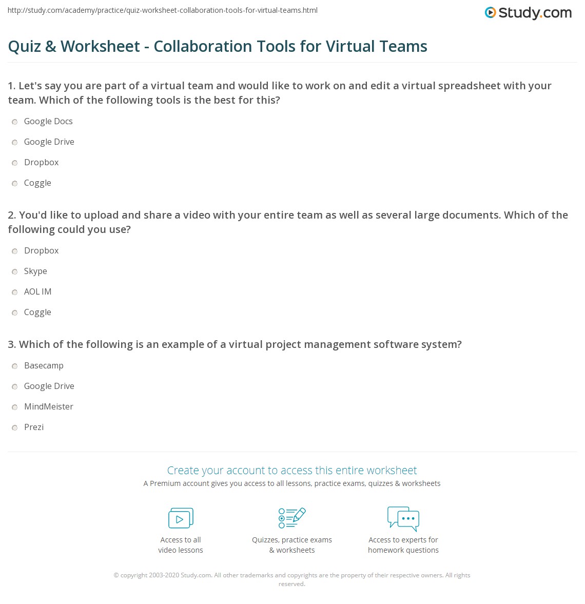 Quiz & Worksheet - Collaboration Tools for Virtual Teams | Study.com