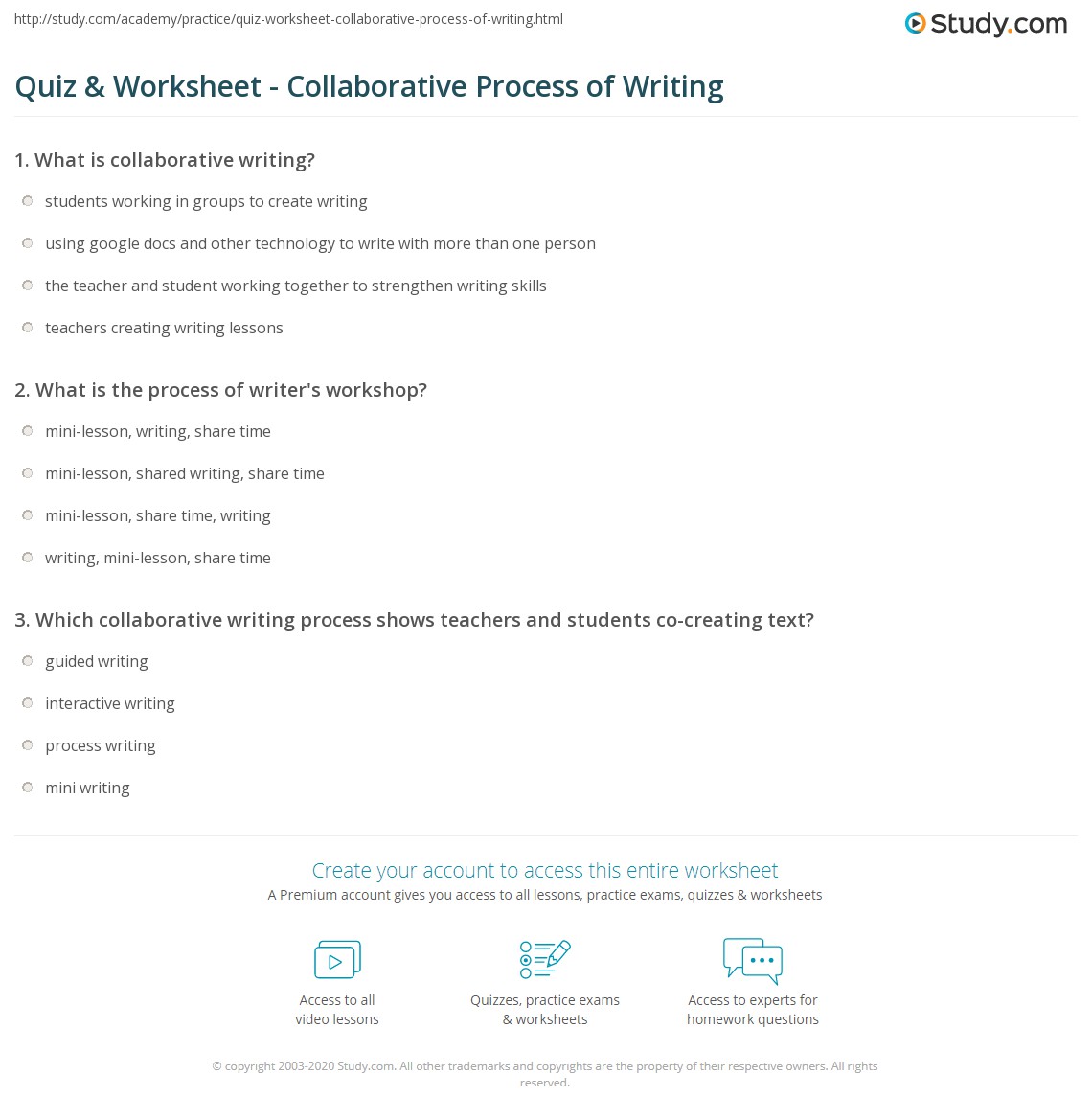 Quiz & Worksheet - Collaborative Process of Writing | Study.com
