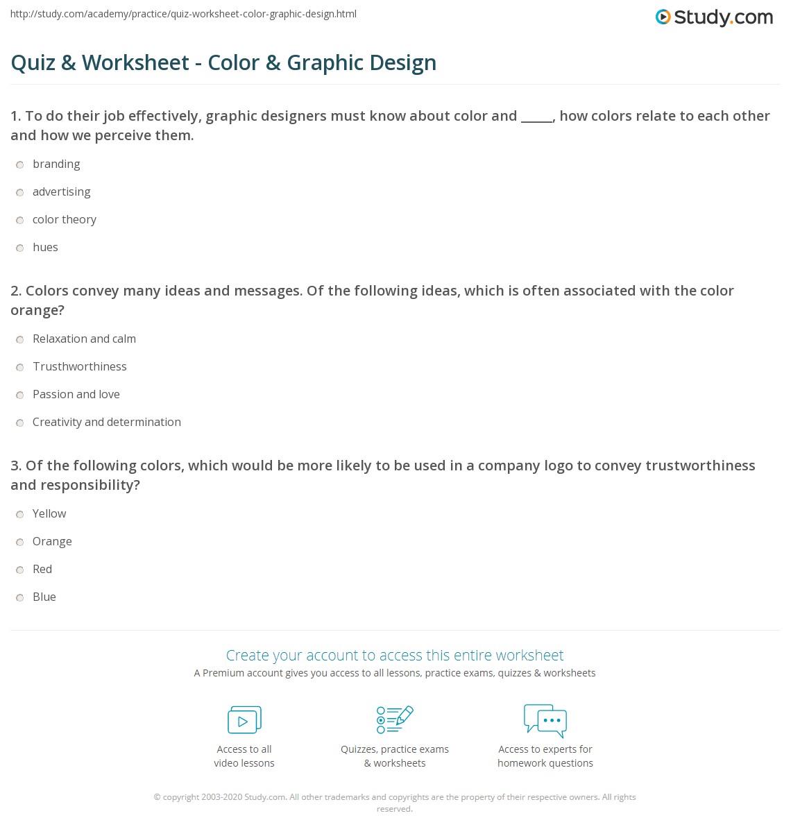 Quiz & Worksheet - Color & Graphic Design | Study.com