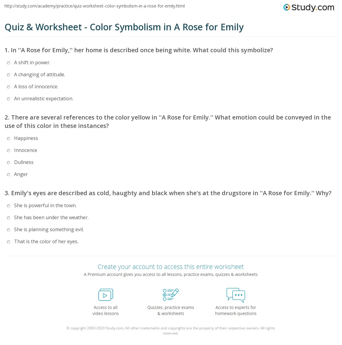 Quiz & Worksheet - Color Symbolism in A Rose for Emily | Study.com