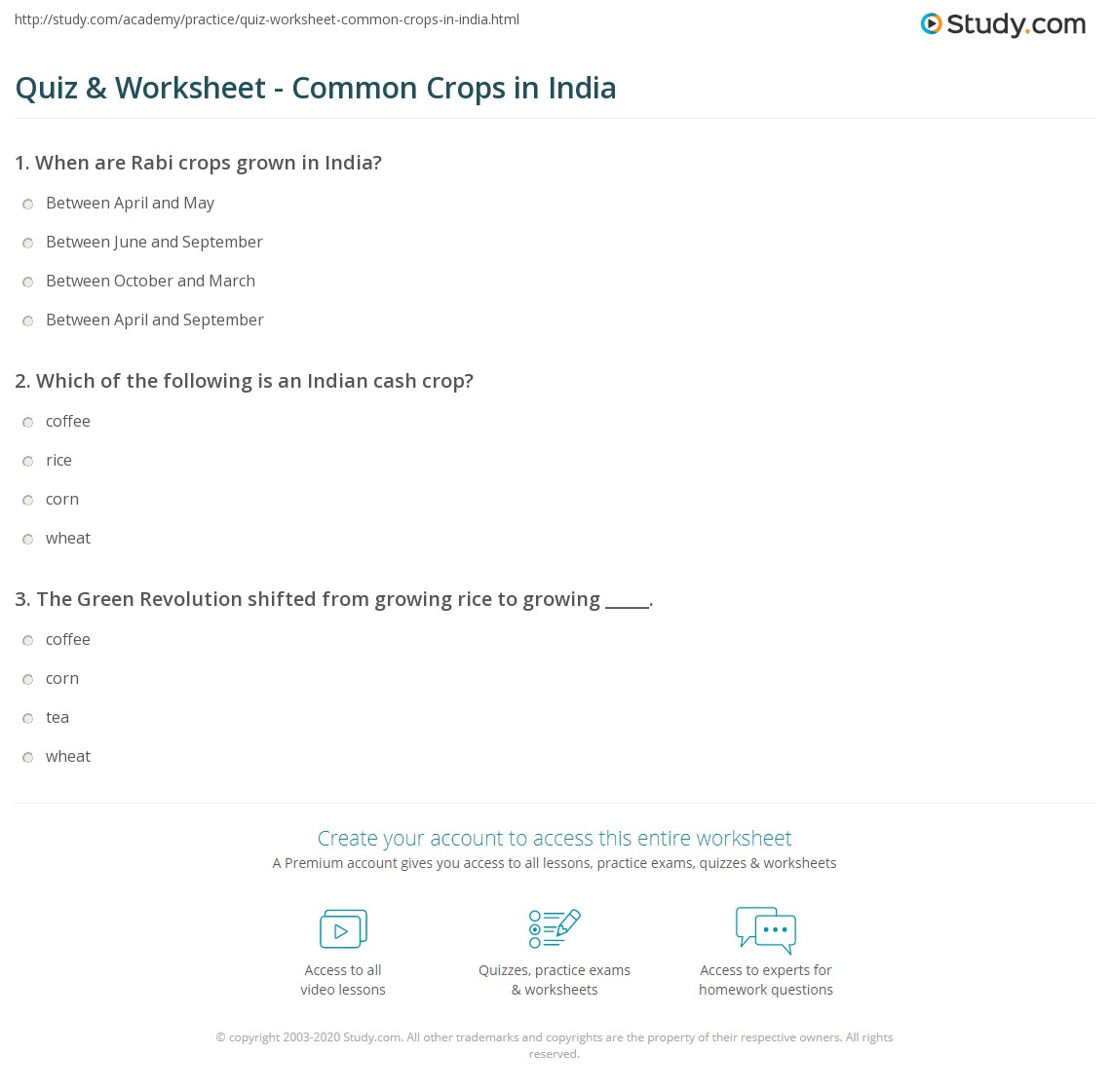 Quiz & Worksheet - Common Crops in India | Study.com
