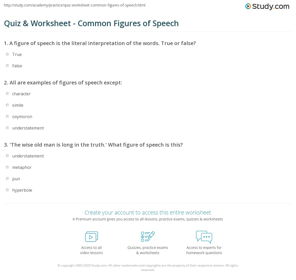 Quiz Worksheet Common Figures Of Speech Study Quiz Worksheet Common Figures Of Speech Study