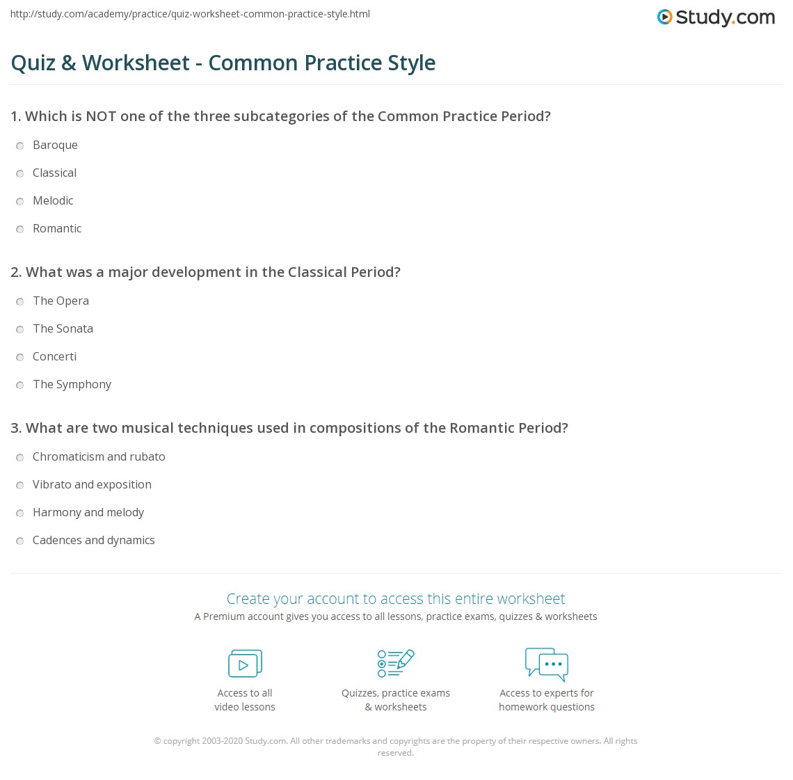 Quiz & Worksheet - Common Practice Style | Study.com