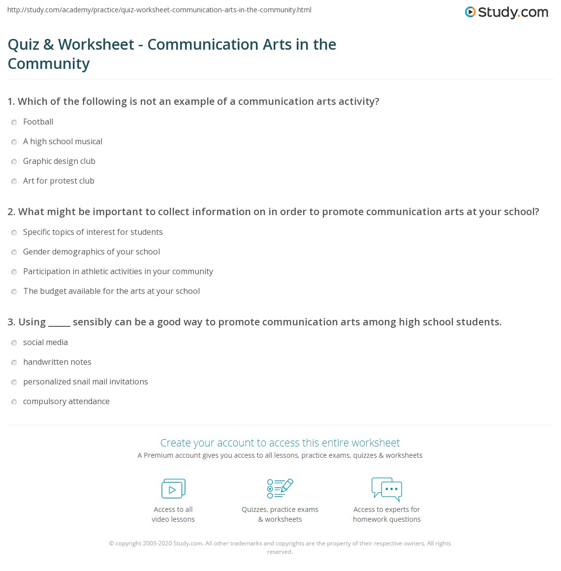 Quiz & Worksheet - Communication Arts in the Community | Study.com