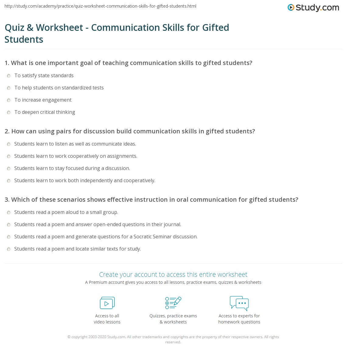 Quiz & Worksheet - Communication Skills for Gifted Students | Study.com