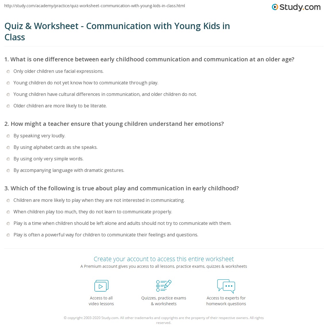 Quiz & Worksheet - Communication with Young Kids in Class | Study.com