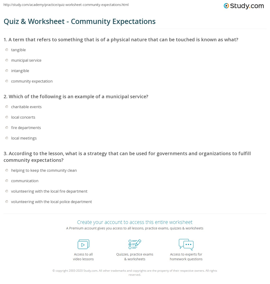Quiz & Worksheet - Community Expectations | Study.com