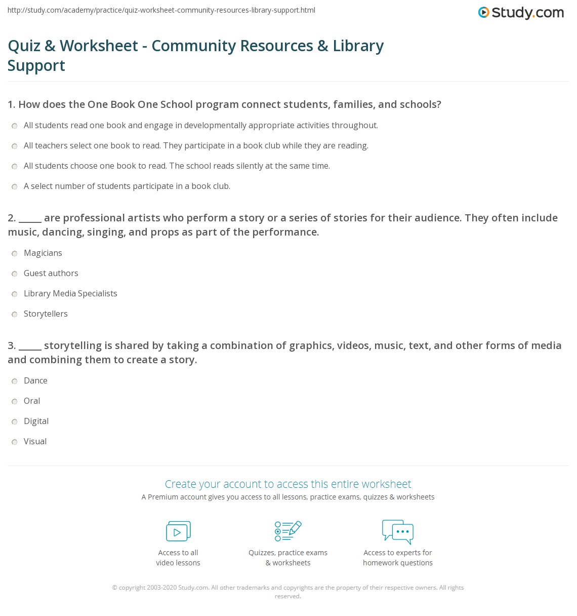 Quiz & Worksheet - Community Resources & Library Support | Study.com