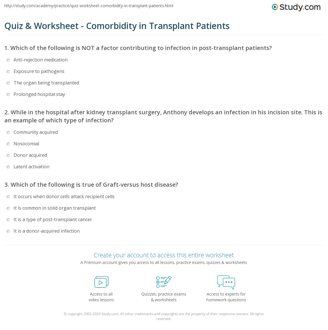 Quiz & Worksheet - Comorbidity in Transplant Patients | Study.com