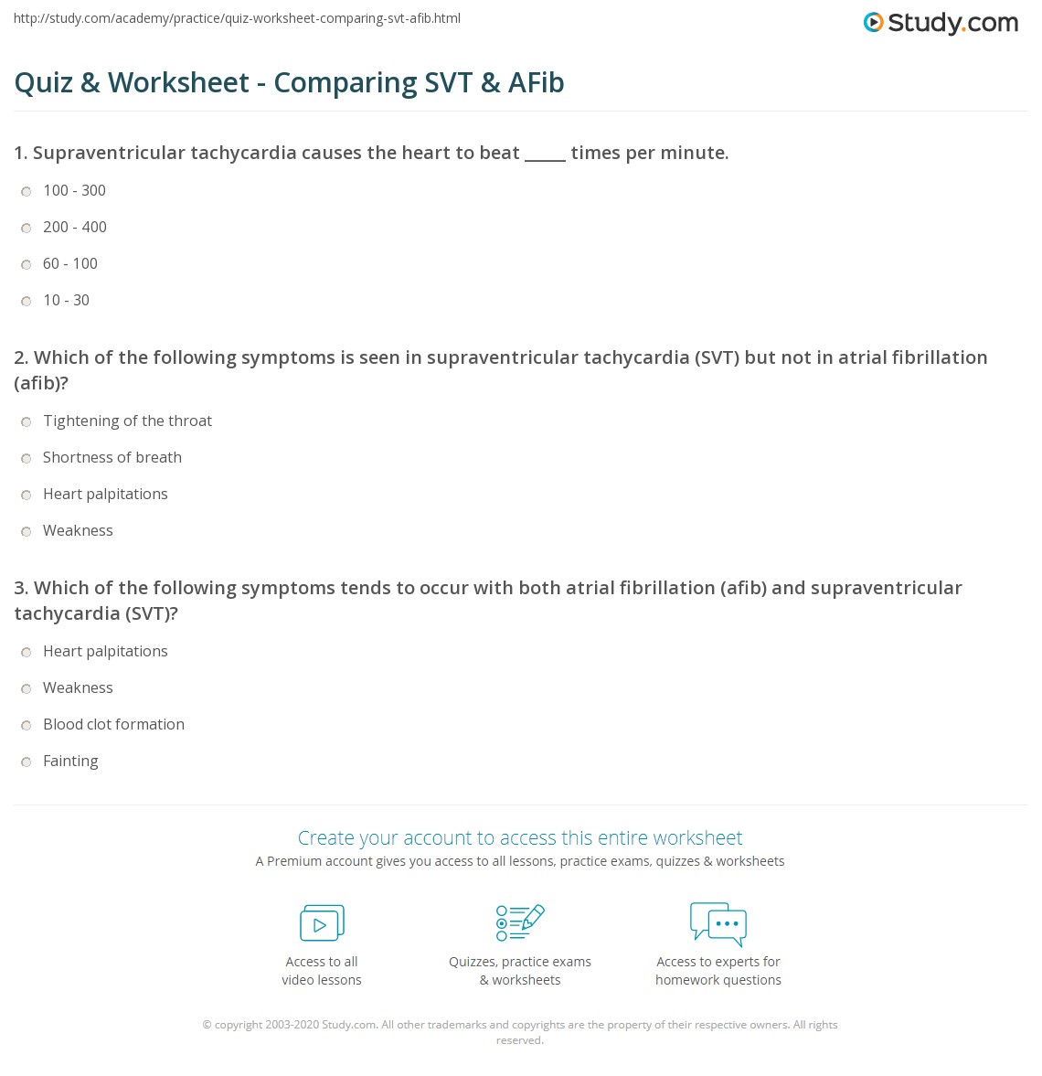 Quiz & Worksheet - Comparing SVT & AFib | Study.com