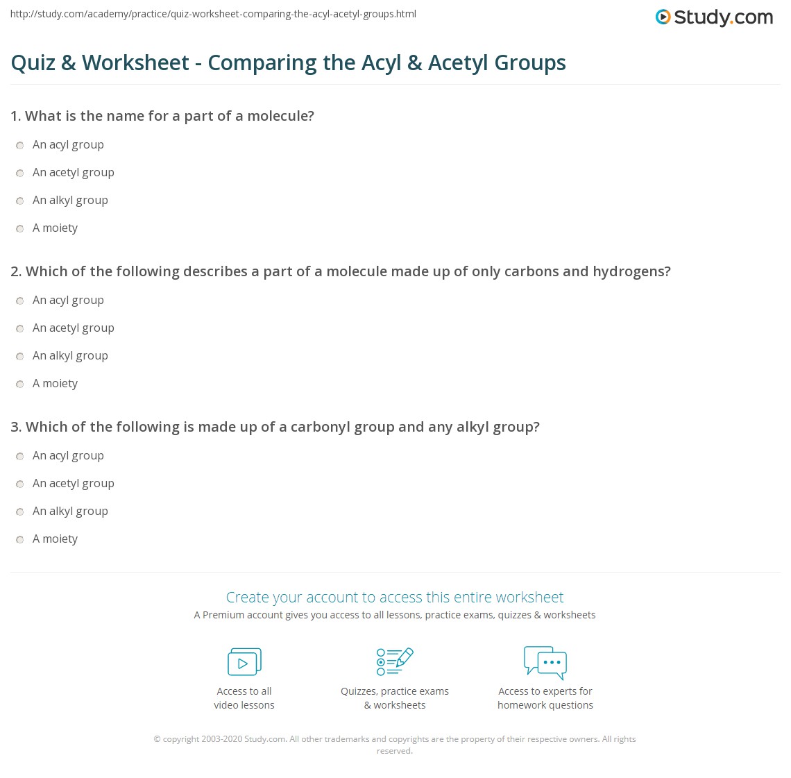 Quiz & Worksheet - Comparing the Acyl & Acetyl Groups | Study.com