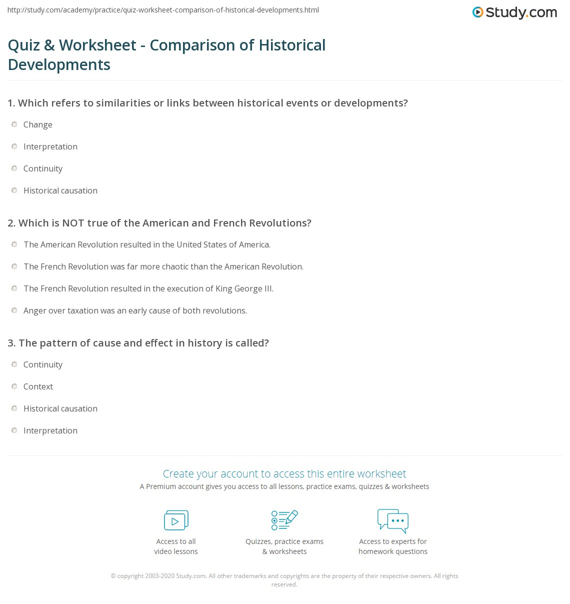 Quiz & Worksheet - Comparison of Historical Developments | Study.com