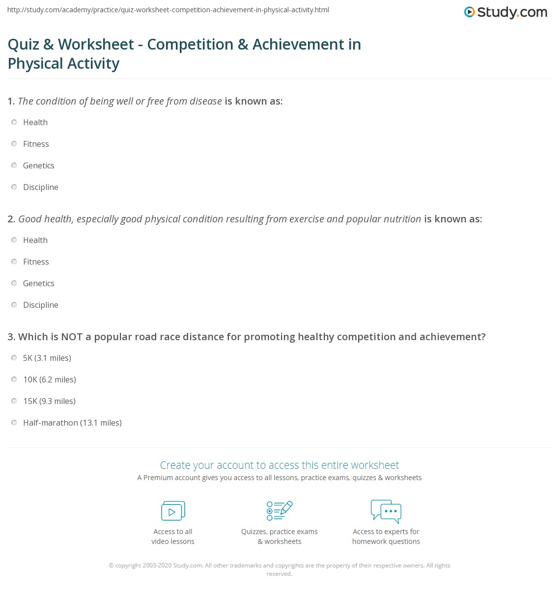 Quiz & Worksheet - Competition & Achievement in Physical Activity ...