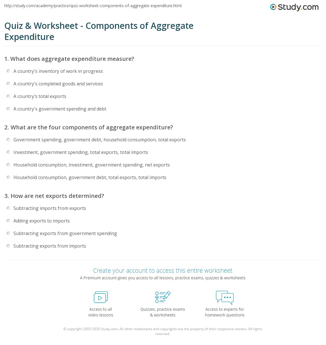 Quiz & Worksheet - Components of Aggregate Expenditure | Study.com