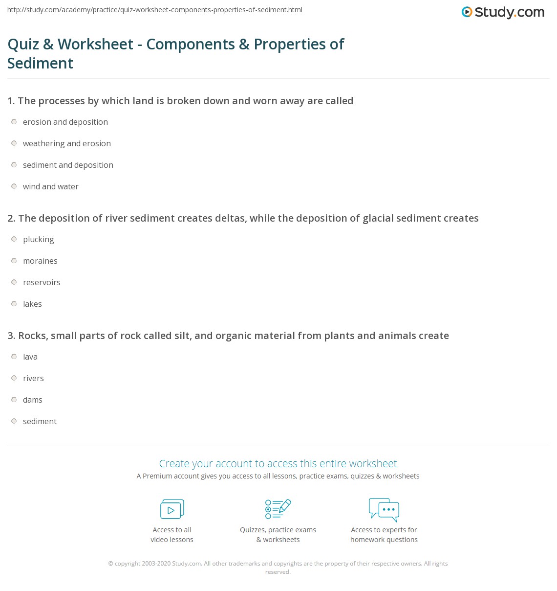 Quiz & Worksheet - Components & Properties of Sediment | Study.com