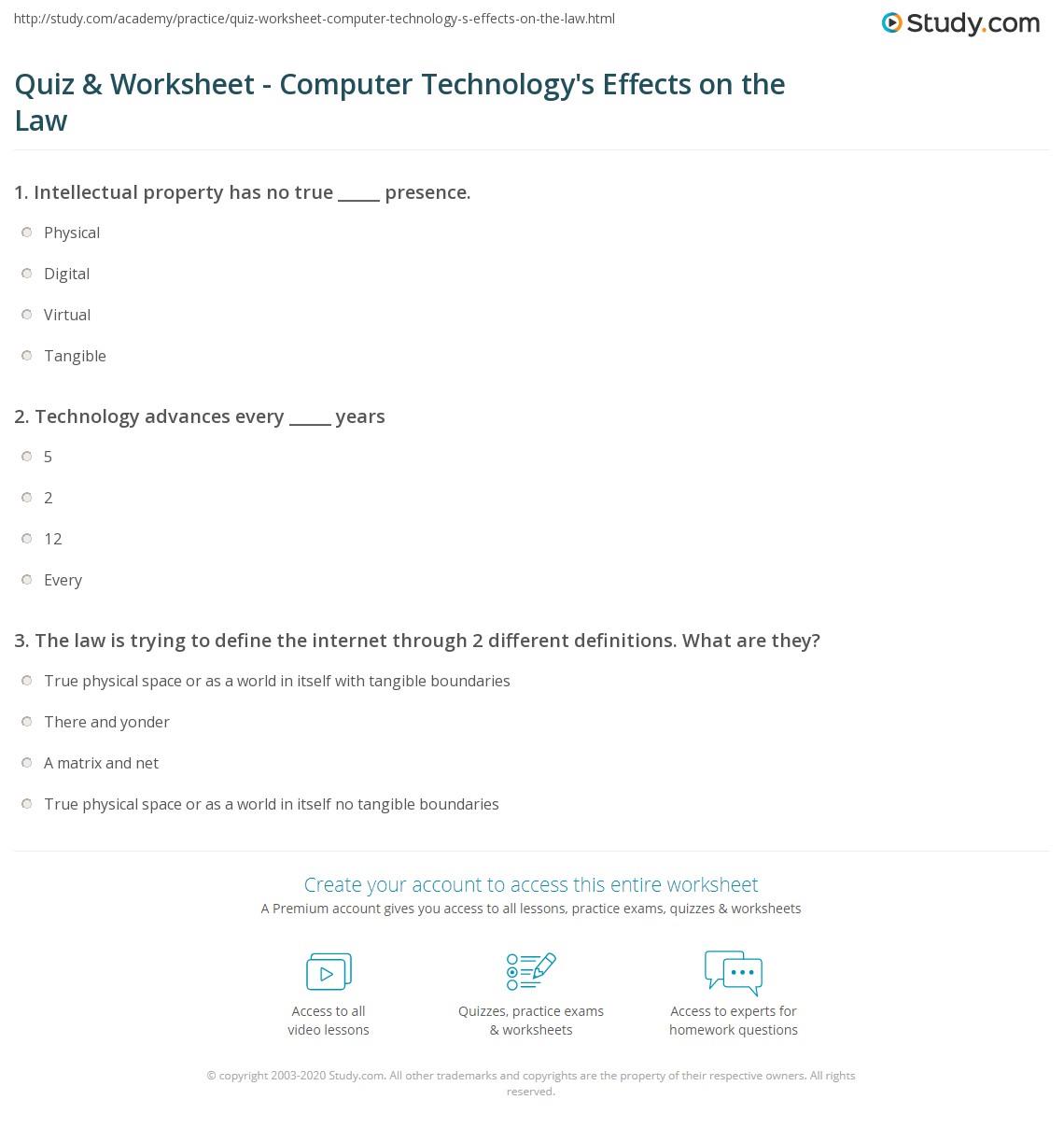 Quiz & Worksheet - Computer Technology's Effects on the Law | Study.com