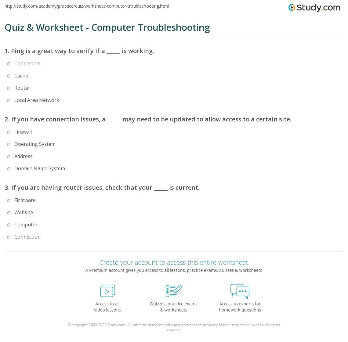Quiz & Worksheet - Computer Troubleshooting | Study.com