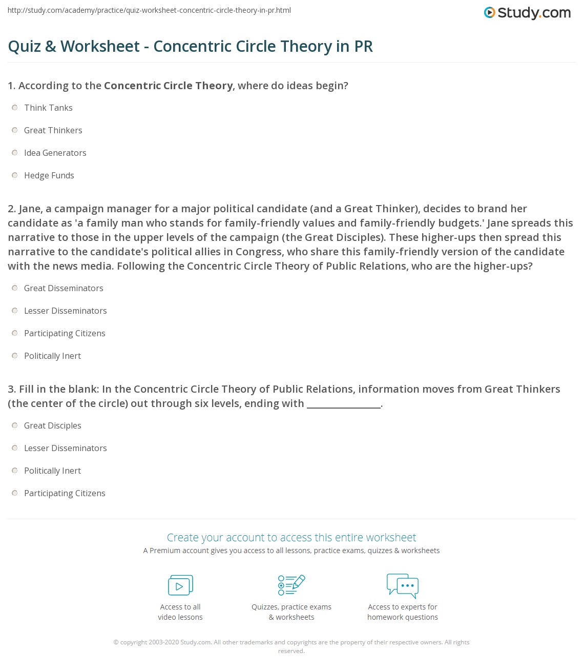 Quiz & Worksheet - Concentric Circle Theory in PR | Study.com