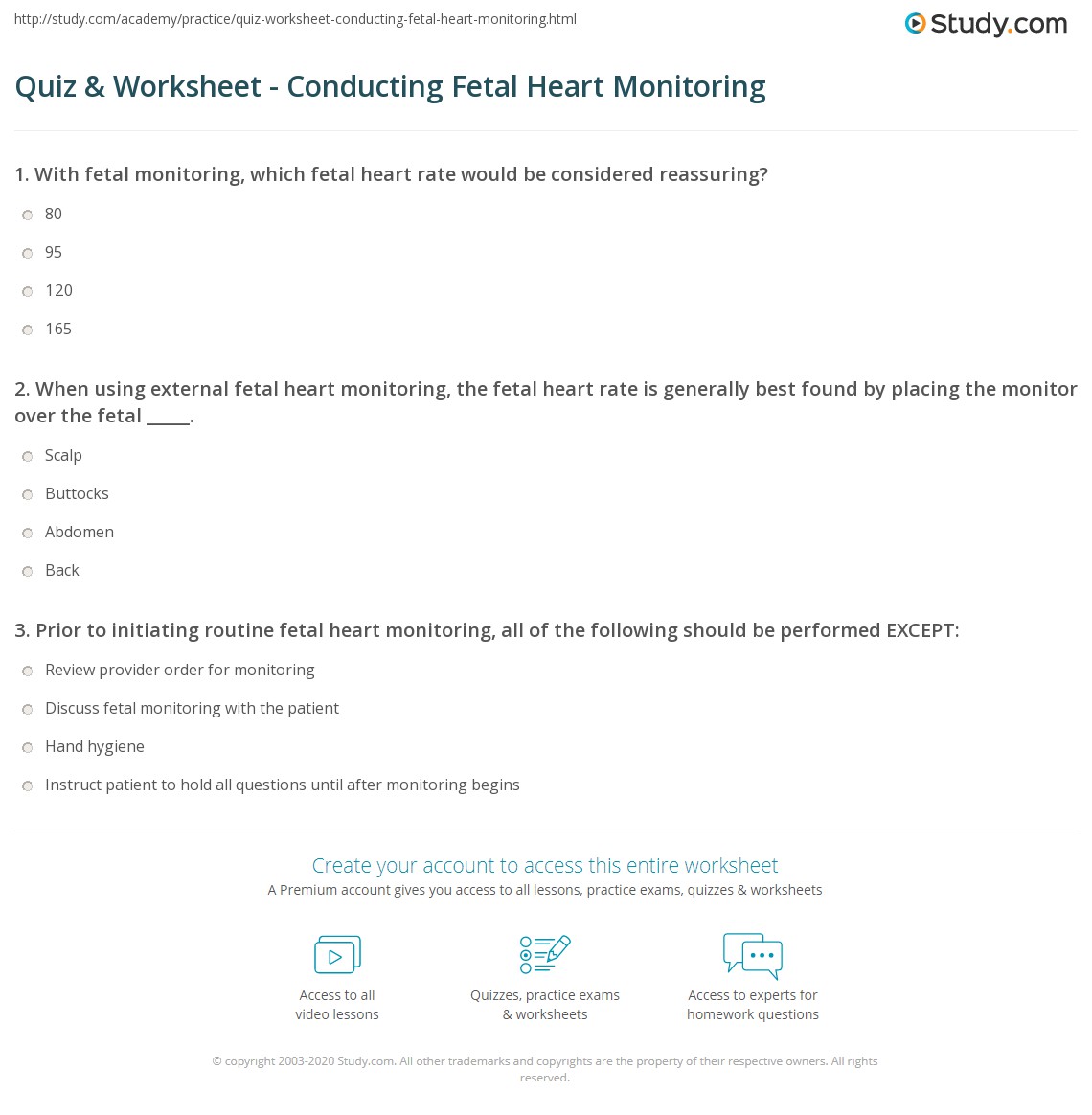Quiz & Worksheet - Conducting Fetal Heart Monitoring | Study.com