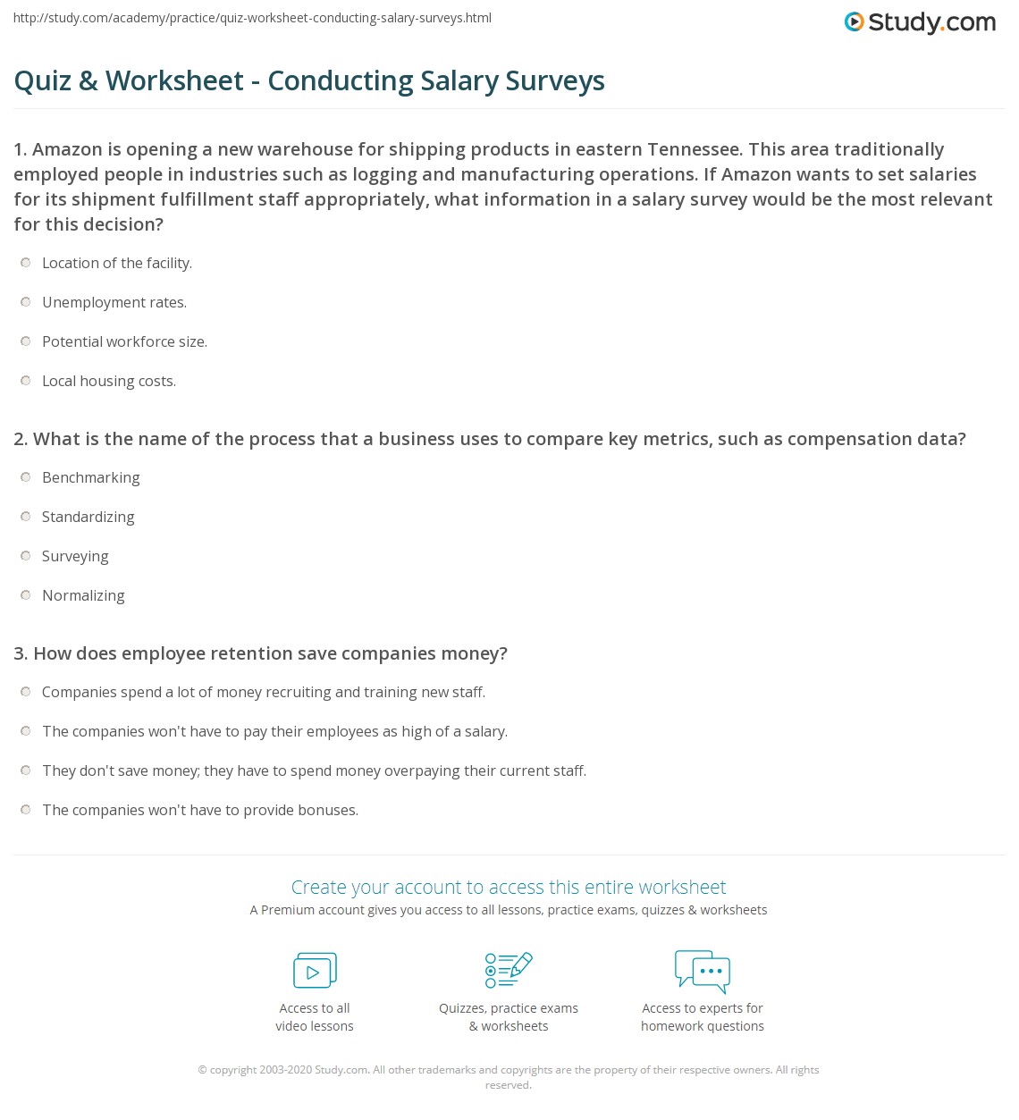 Quiz & Worksheet - Conducting Salary Surveys | Study.com