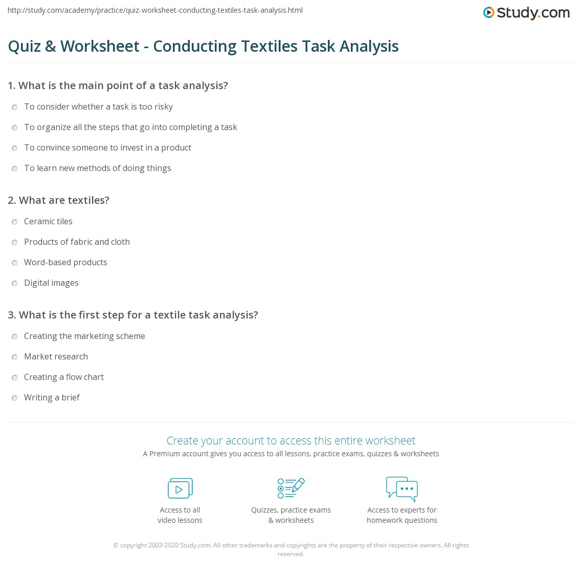 Quiz & Worksheet - Conducting Textiles Task Analysis | Study.com