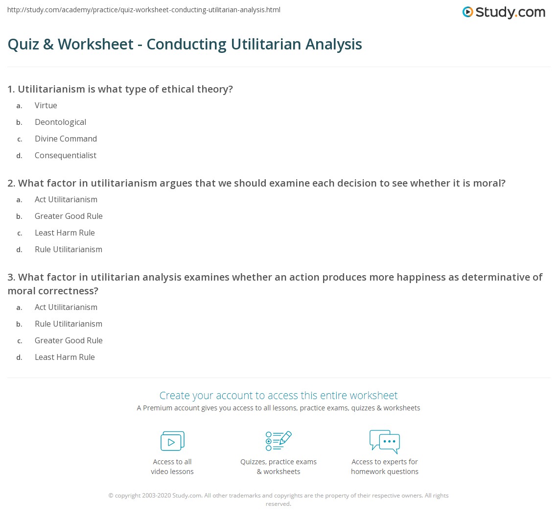 Quiz & Worksheet - Conducting Utilitarian Analysis | Study.com