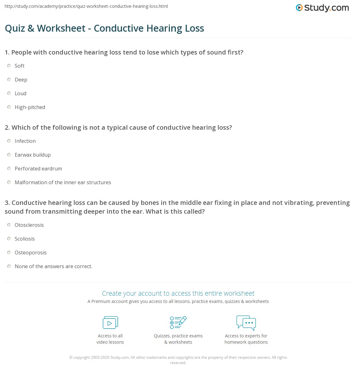 Quiz & Worksheet - Conductive Hearing Loss | Study.com