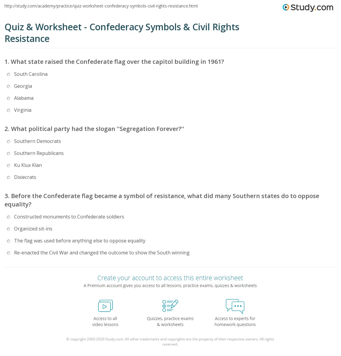 Quiz & Worksheet - Confederacy Symbols & Civil Rights Resistance ...