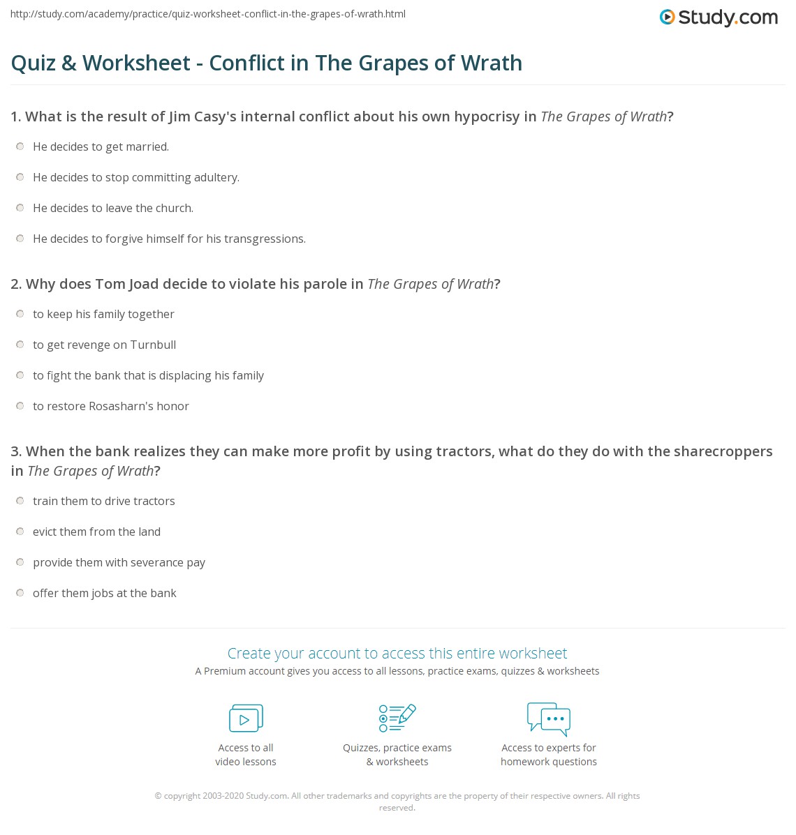 Quiz & Worksheet - Conflict in The Grapes of Wrath | Study.com