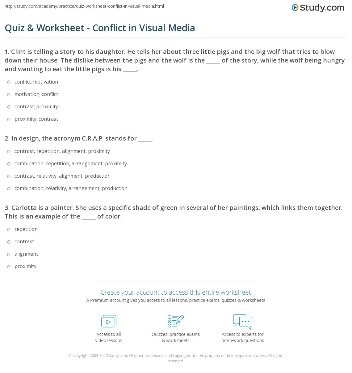 Quiz & Worksheet - Conflict in Visual Media | Study.com