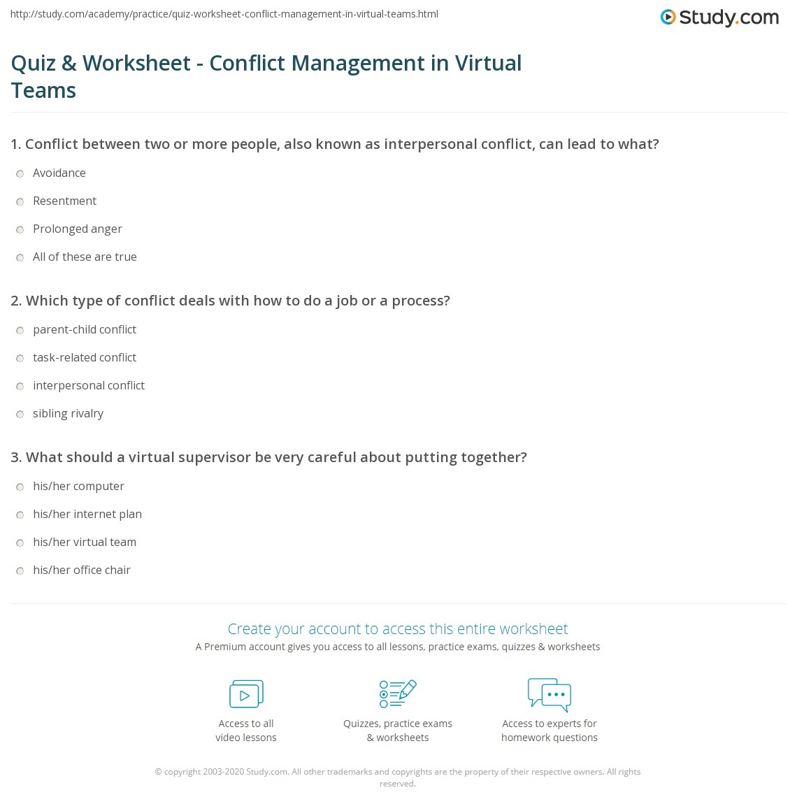 Quiz & Worksheet - Conflict Management in Virtual Teams | Study.com