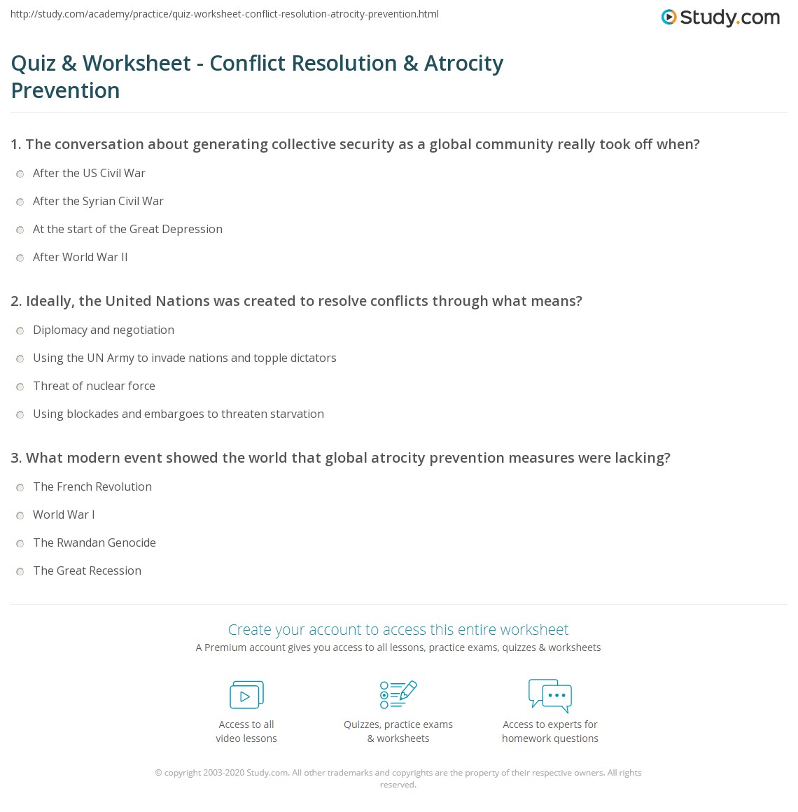 Quiz & Worksheet - Conflict Resolution & Atrocity Prevention | Study.com