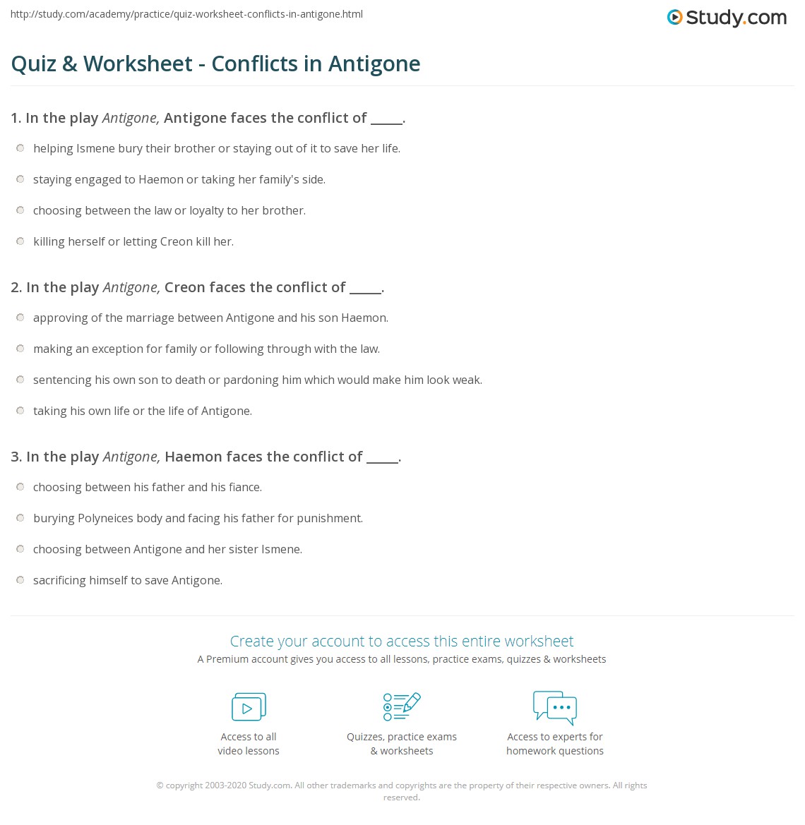 Quiz & Worksheet - Conflicts in Antigone | Study.com