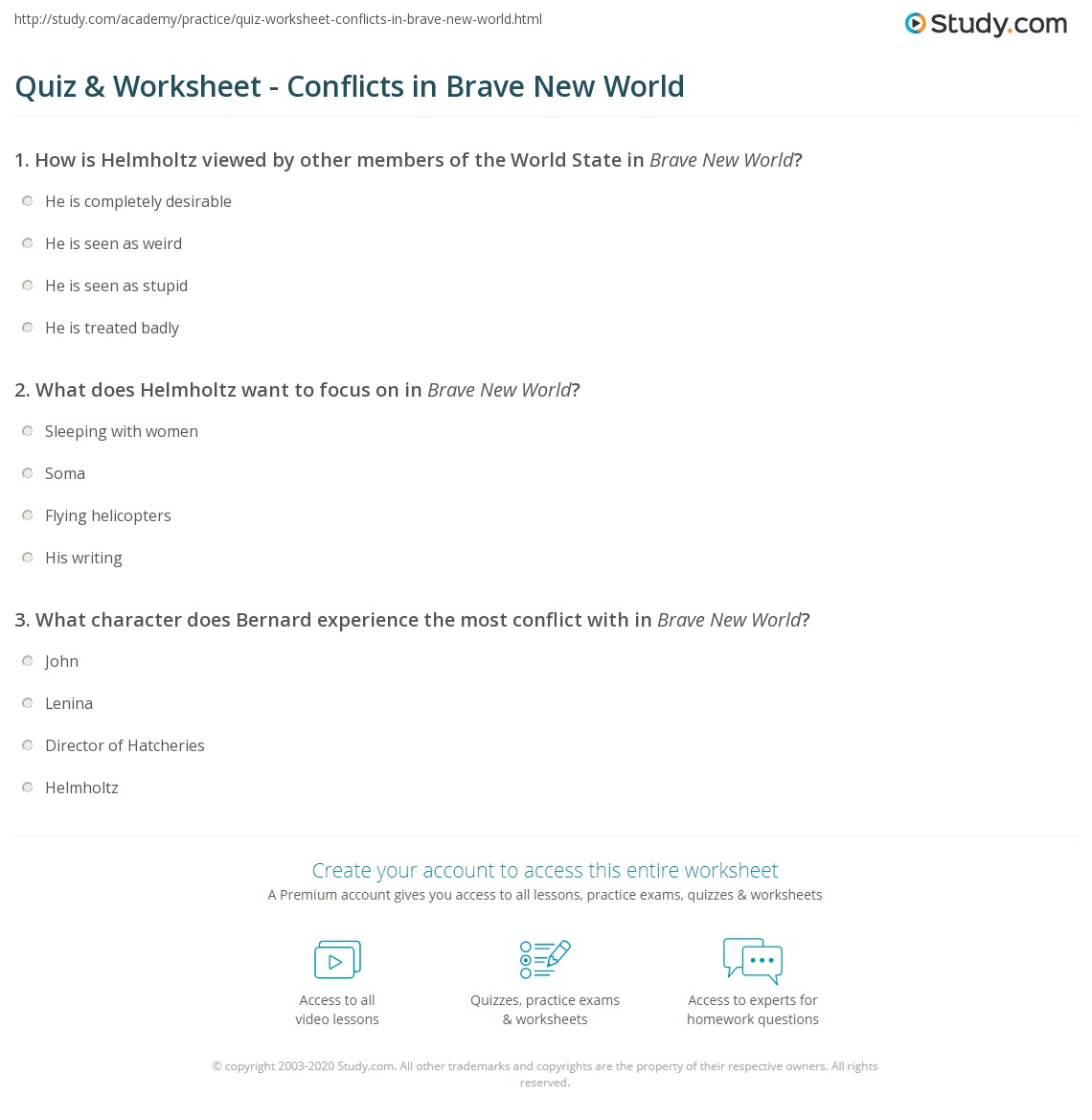 Quiz & Worksheet - Conflicts in Brave New World | Study.com