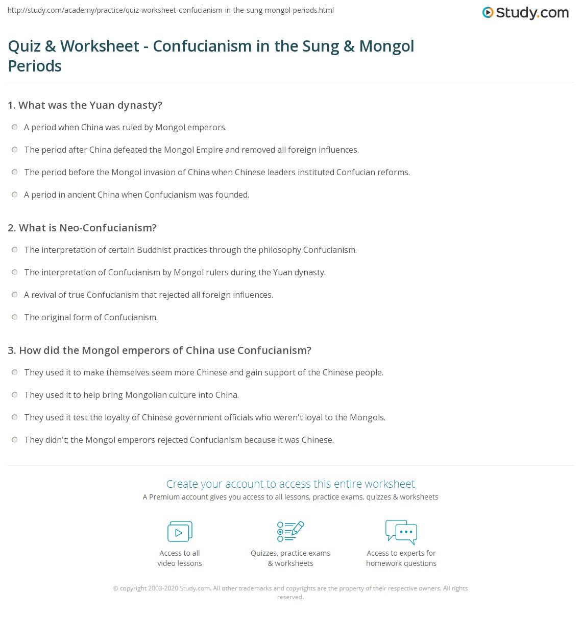 Quiz & Worksheet - Confucianism in the Sung & Mongol Periods | Study.com