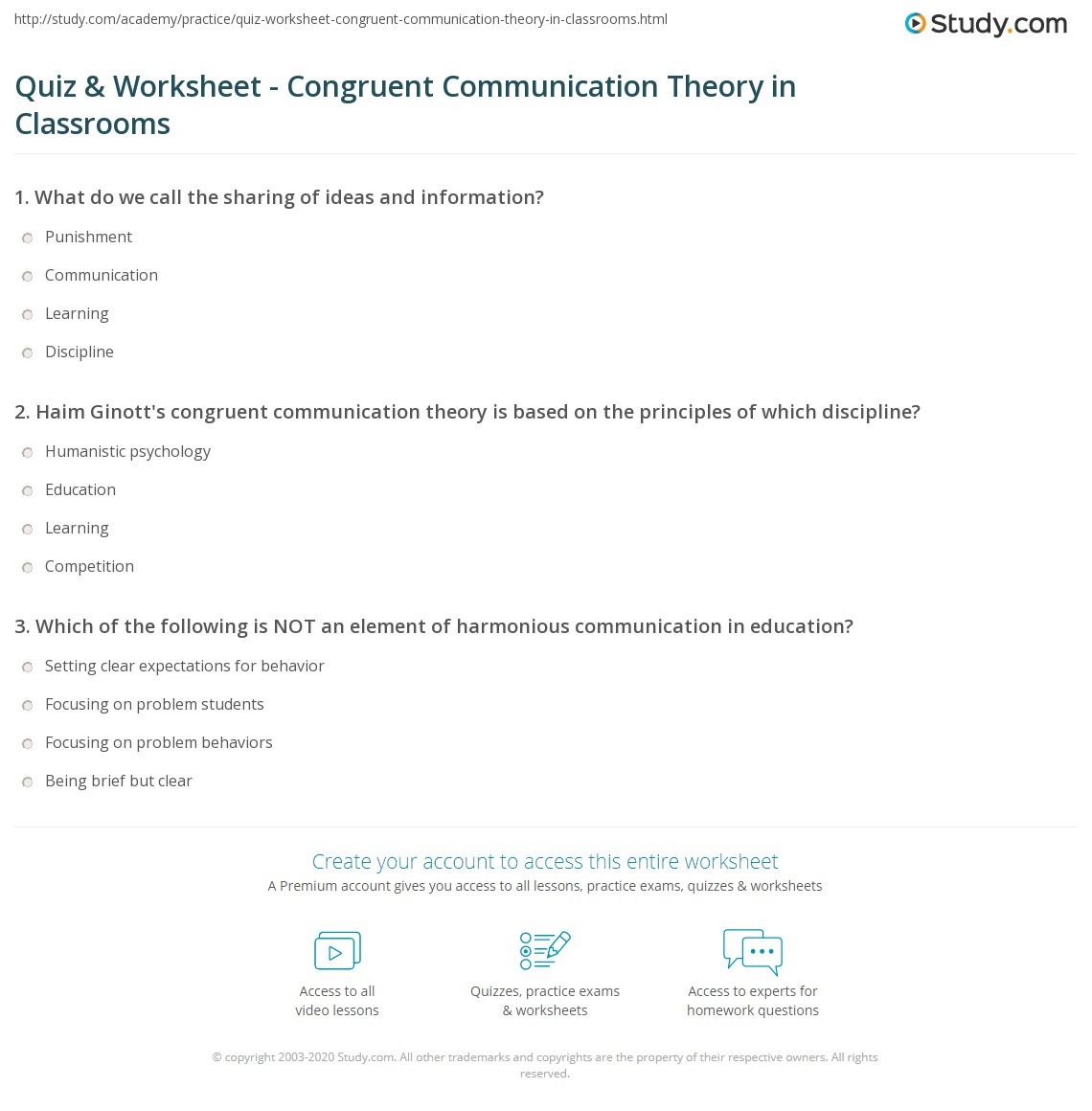 Quiz & Worksheet - Congruent Communication Theory in Classrooms | Study.com