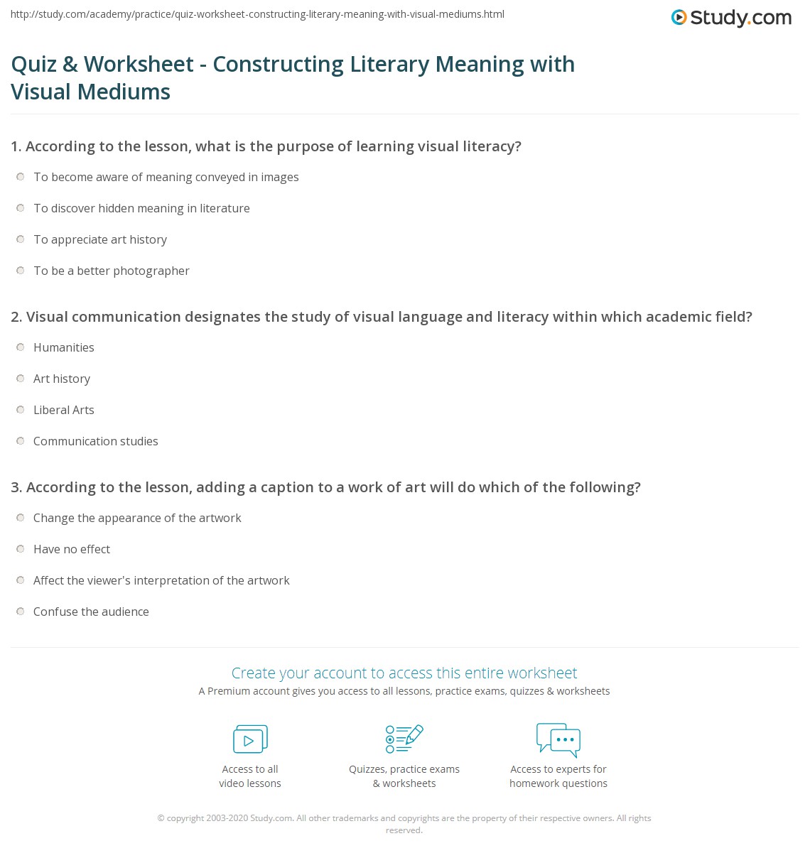 Quiz & Worksheet - Constructing Literary Meaning with Visual Mediums ...