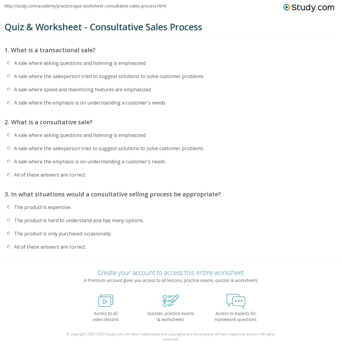 Quiz & Worksheet - Consultative Sales Process | Study.com