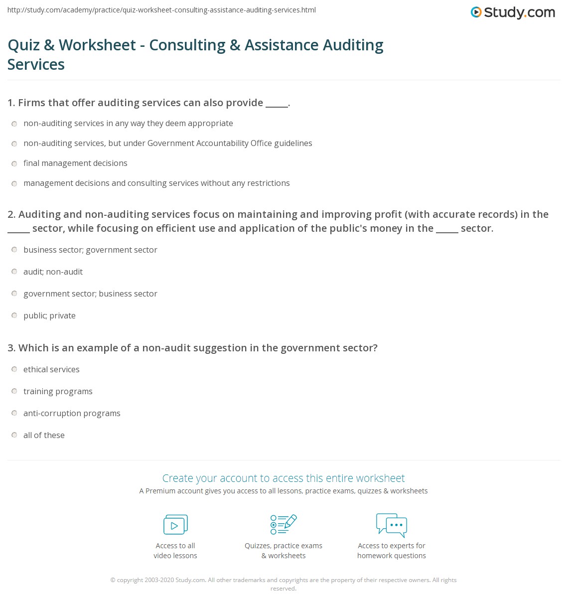 Quiz & Worksheet - Consulting & Assistance Auditing Services | Study.com