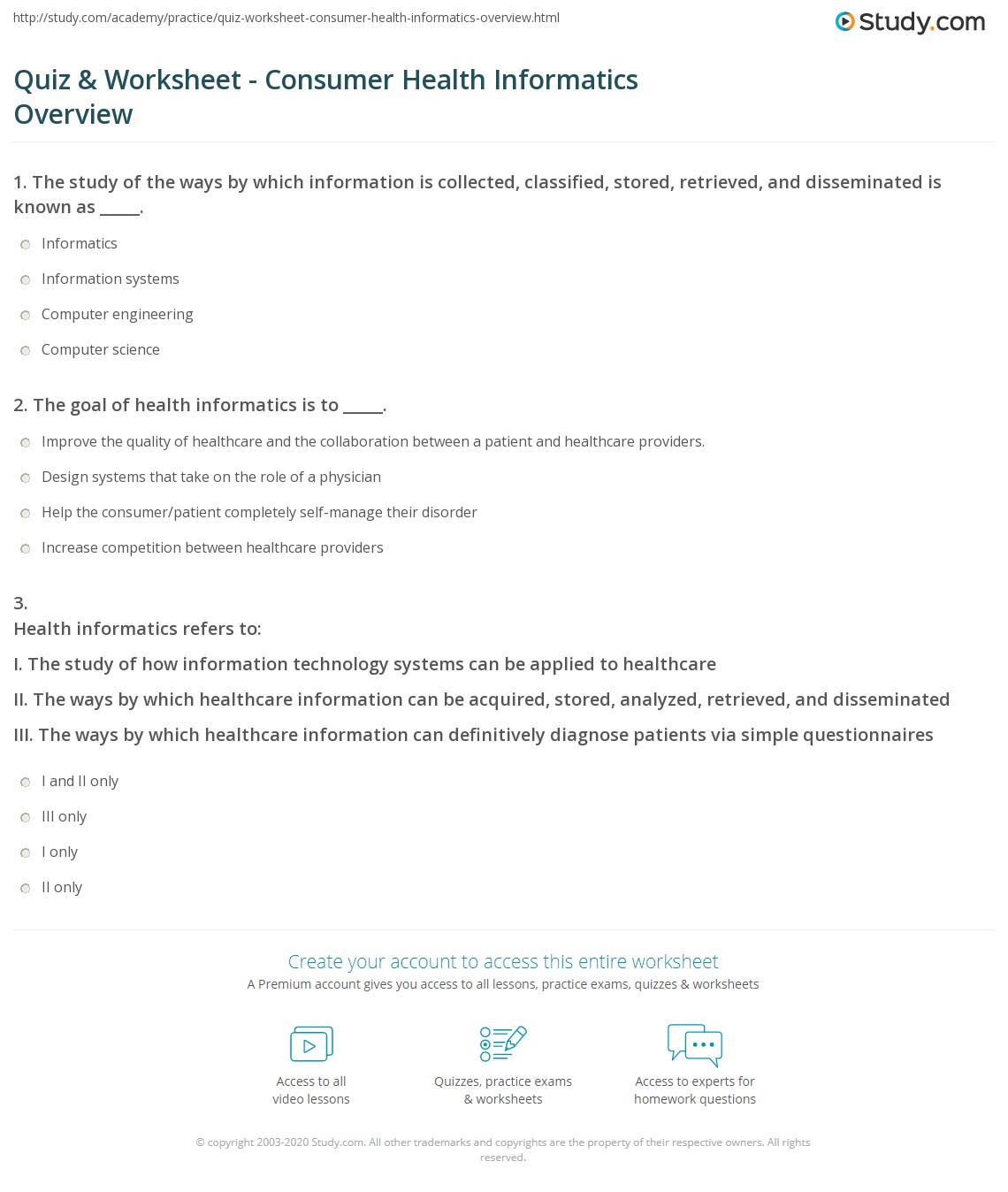 Quiz & Worksheet - Consumer Health Informatics Overview | Study.com