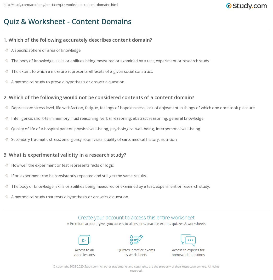 Quiz & Worksheet - Content Domains | Study.com