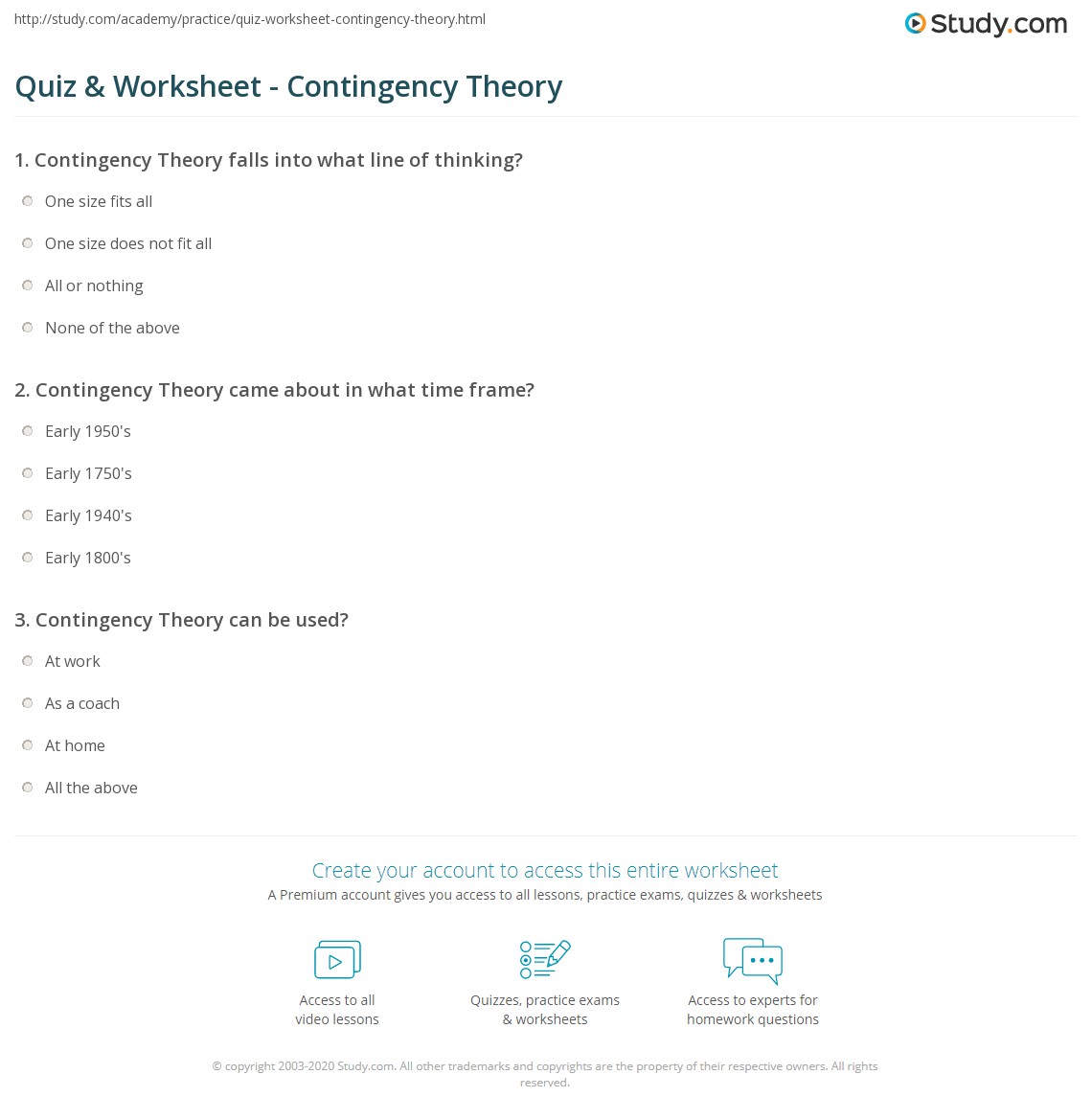 Quiz & Worksheet - Contingency Theory | Study.com