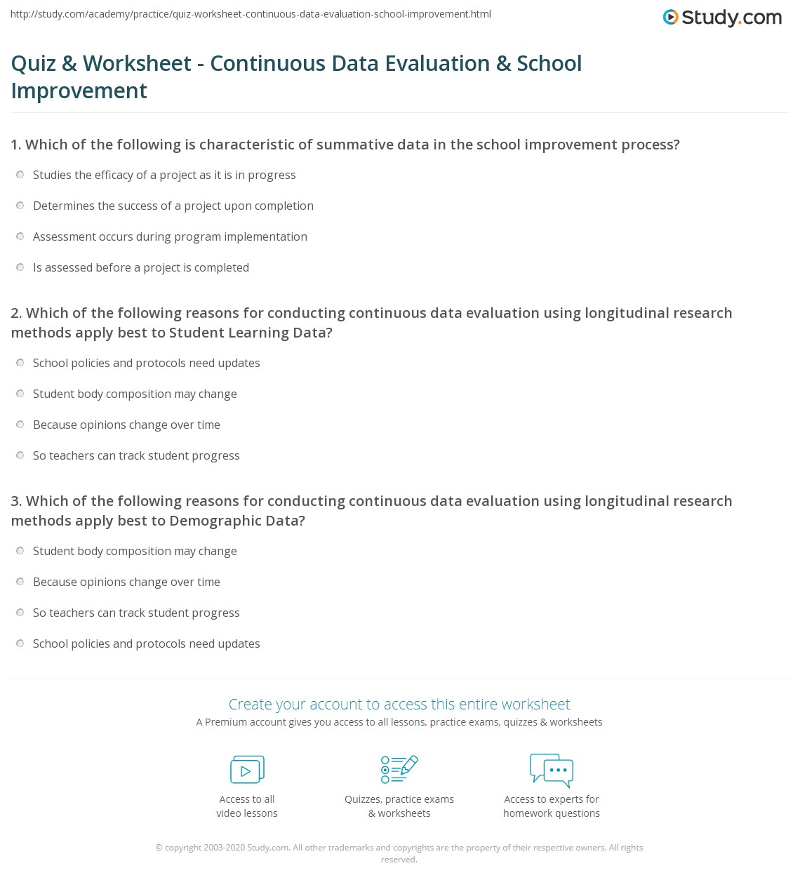 Quiz & Worksheet - Continuous Data Evaluation & School Improvement ...