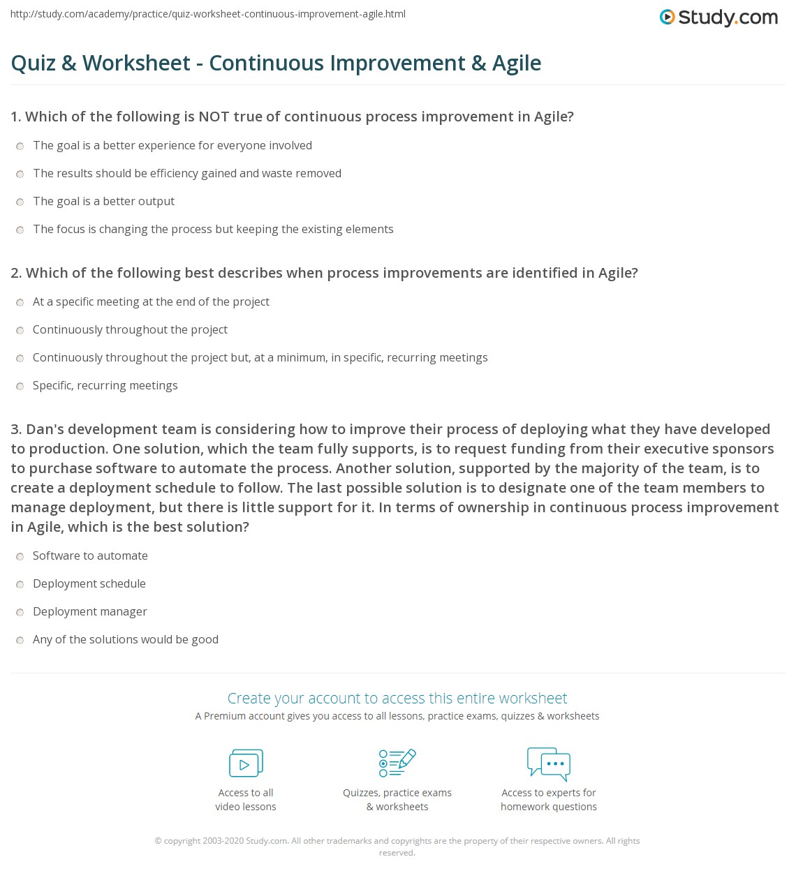 Quiz & Worksheet - Continuous Improvement & Agile | Study.com