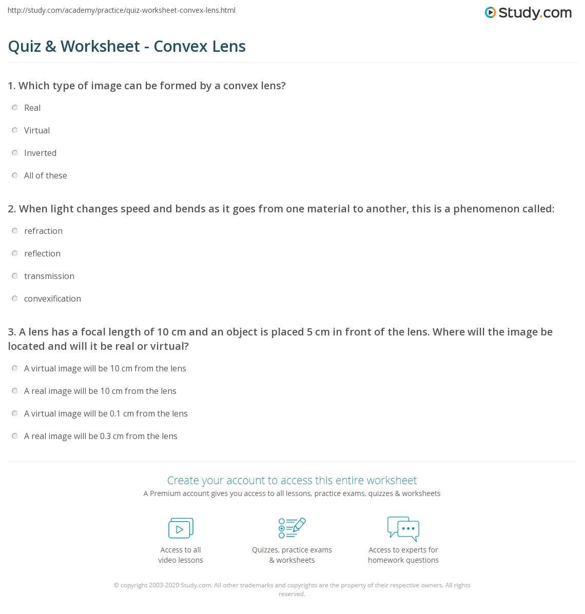 Quiz & Worksheet - Convex Lens | Study.com